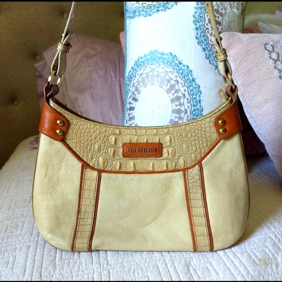 Brahmin | Bags | Vintage Brahmin Crocodile Embossed Brown Beige Leather ...